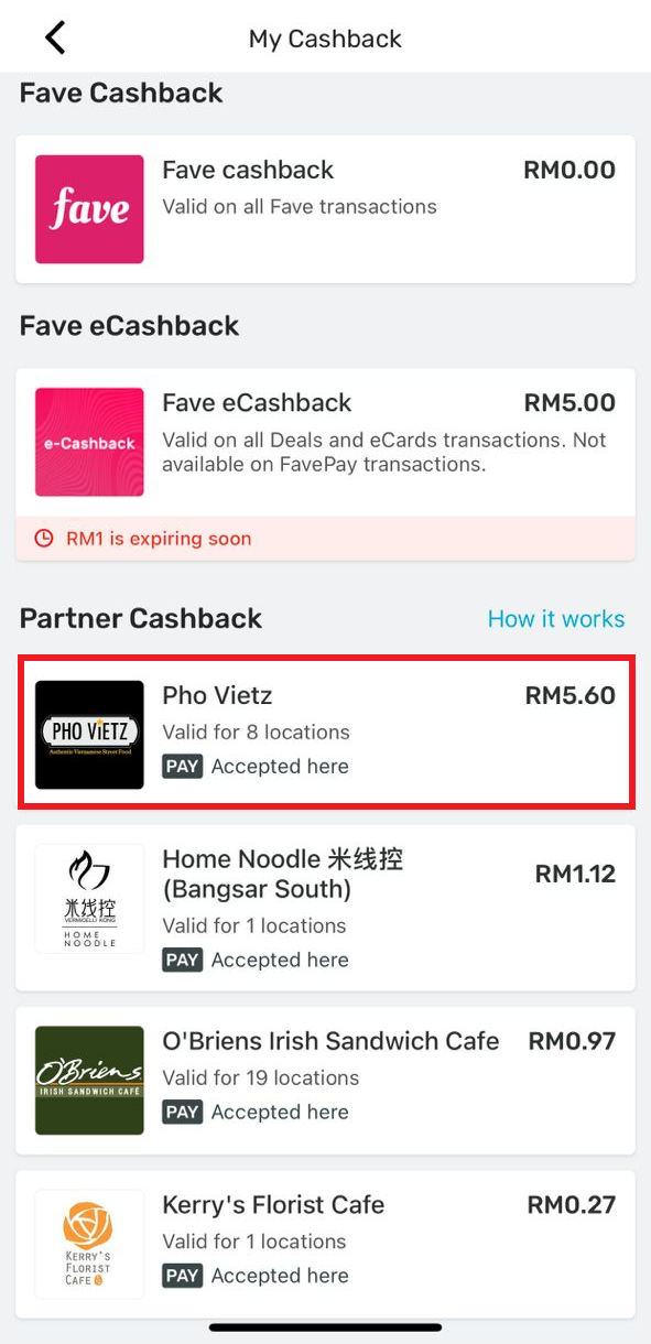 How do I use my Partner Cashback? – Fave
